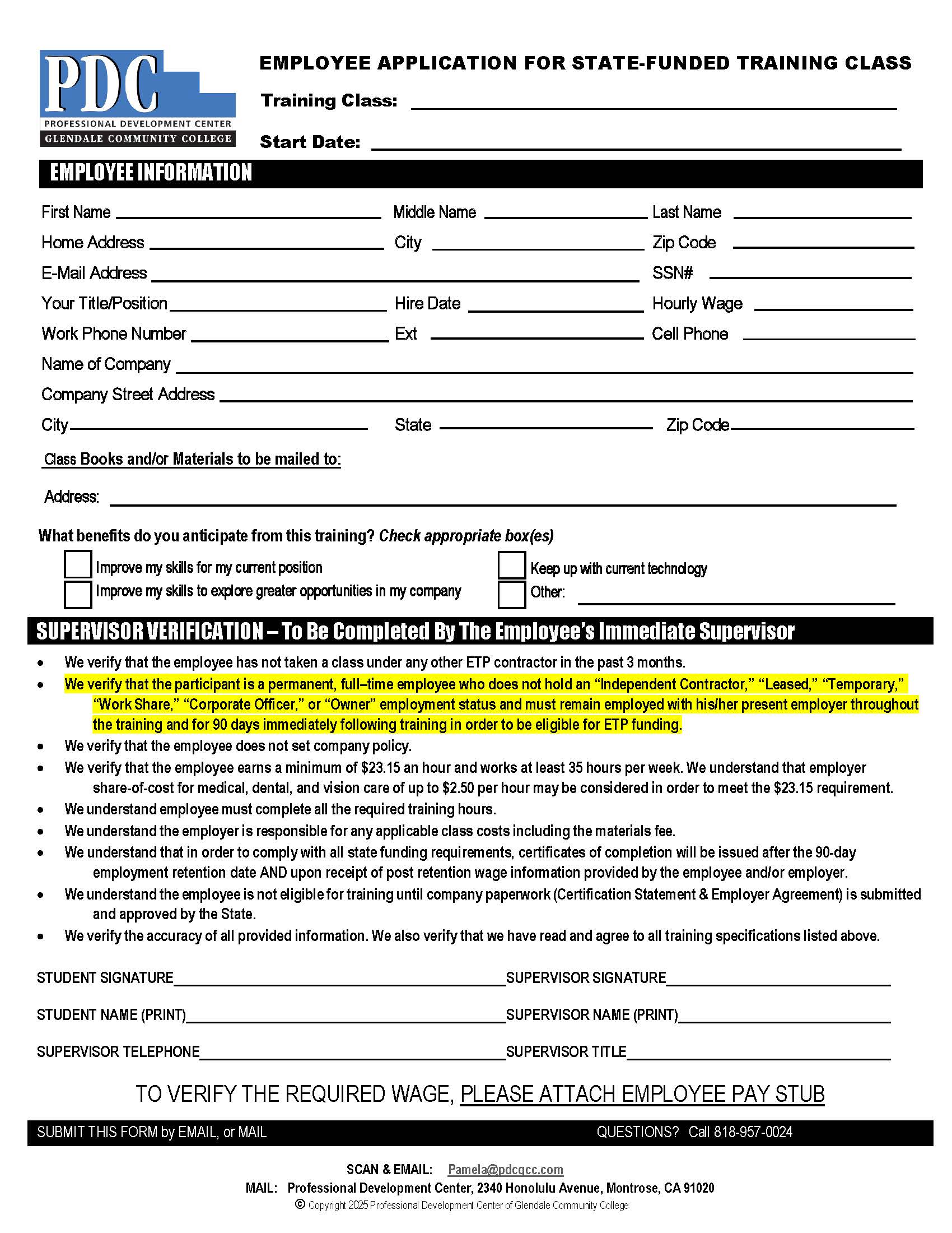 Class Application - Professional Development Center of Glendale ...